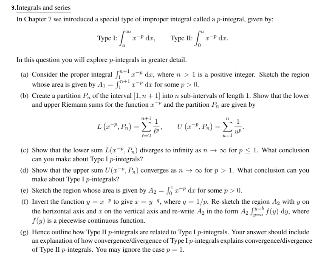 3. Integrals and series In Chapter 7 we introduced a | Chegg.com