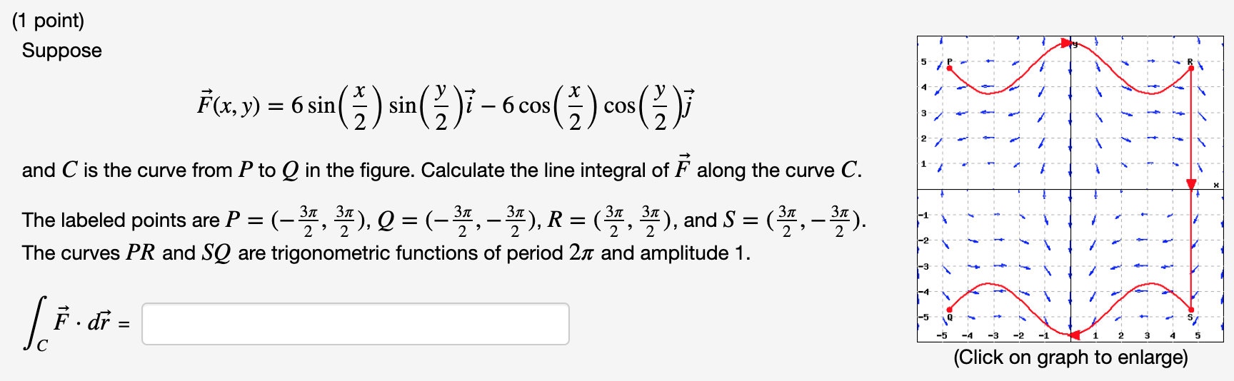 Solved (1 point) Suppose F⃗ (x,y)=6sin(x2)sin(y2)i⃗ | Chegg.com