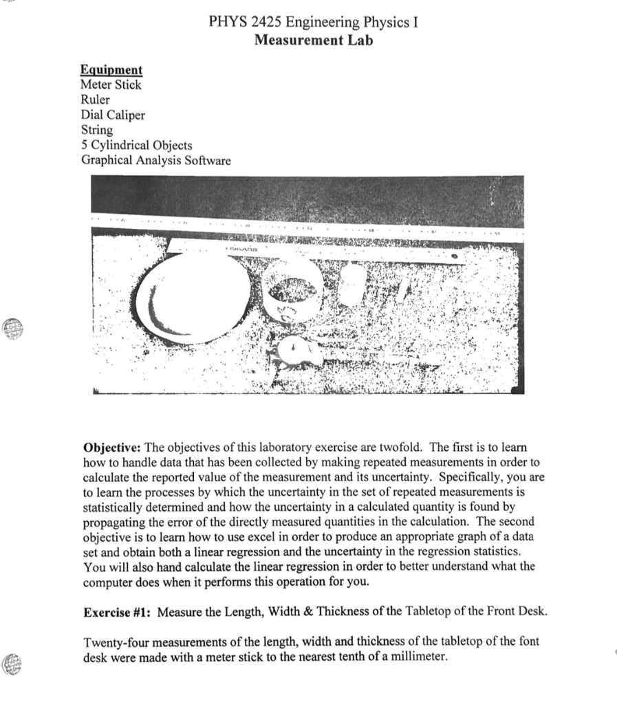 PHYS 2425 Engineering Physics I Measurement Lab | Chegg.com