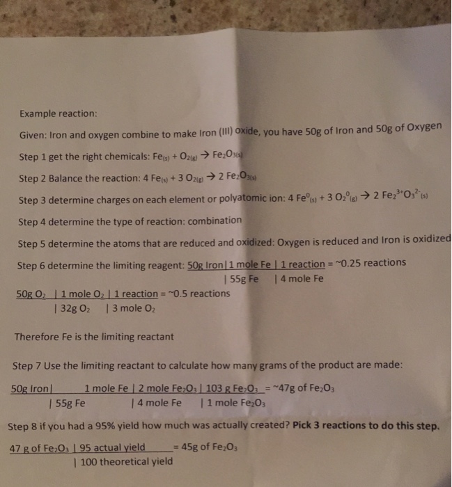 Solved Example reaction: Given: Iron and oxygen combine to | Chegg.com
