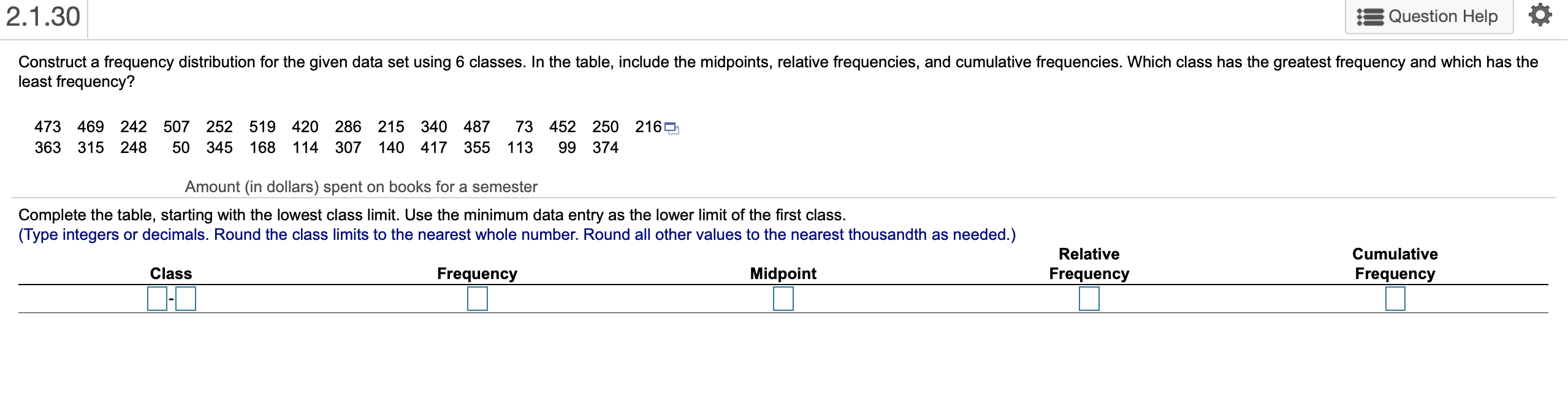 Solved 2.1.30 Question Help Construct a frequency | Chegg.com