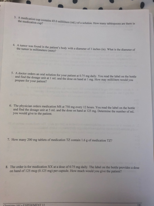 Solved: EXPERIMENT 13 REPORT SHEET DOSAGE CALCULATIONS Nam... | Chegg.com