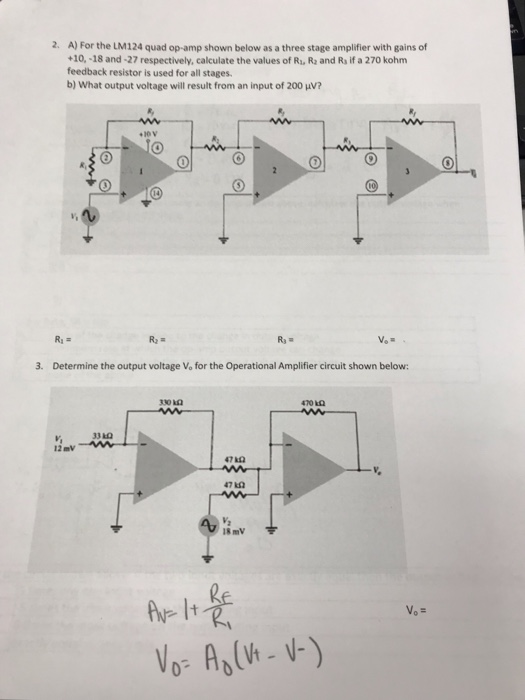 Solved A) For the LM124 quad op-amp shown below as a three | Chegg.com