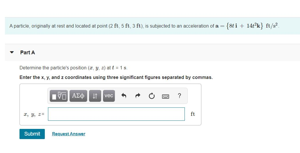 Solved A particle, originally at rest and located at point | Chegg.com