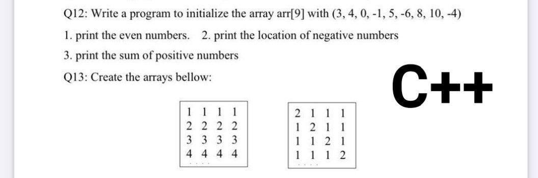 Solved Q12: Write a program to initialize the array arr[9] | Chegg.com