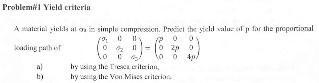 Solved Problem#1 Yield criteria A material yields at 00 in | Chegg.com