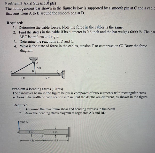 Solved Problem 3 Axial Stress (16 pts) The homogeneous bar | Chegg.com Solved Problem 3 Axial Stress (16 pts) The homogeneous bar | Chegg.com
