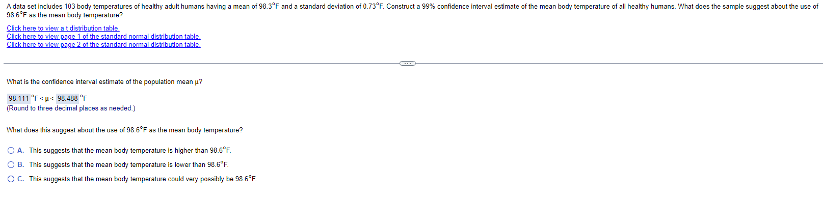 Solved 98.6°F ﻿as the mean body temperature?Click here to | Chegg.com