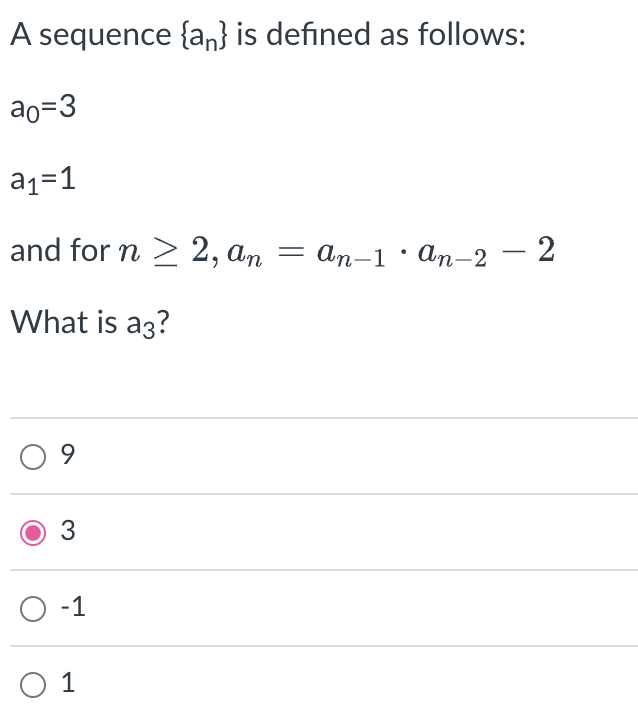 Solved A sequence {an} is defined as follows: a0=3a1=1 and | Chegg.com