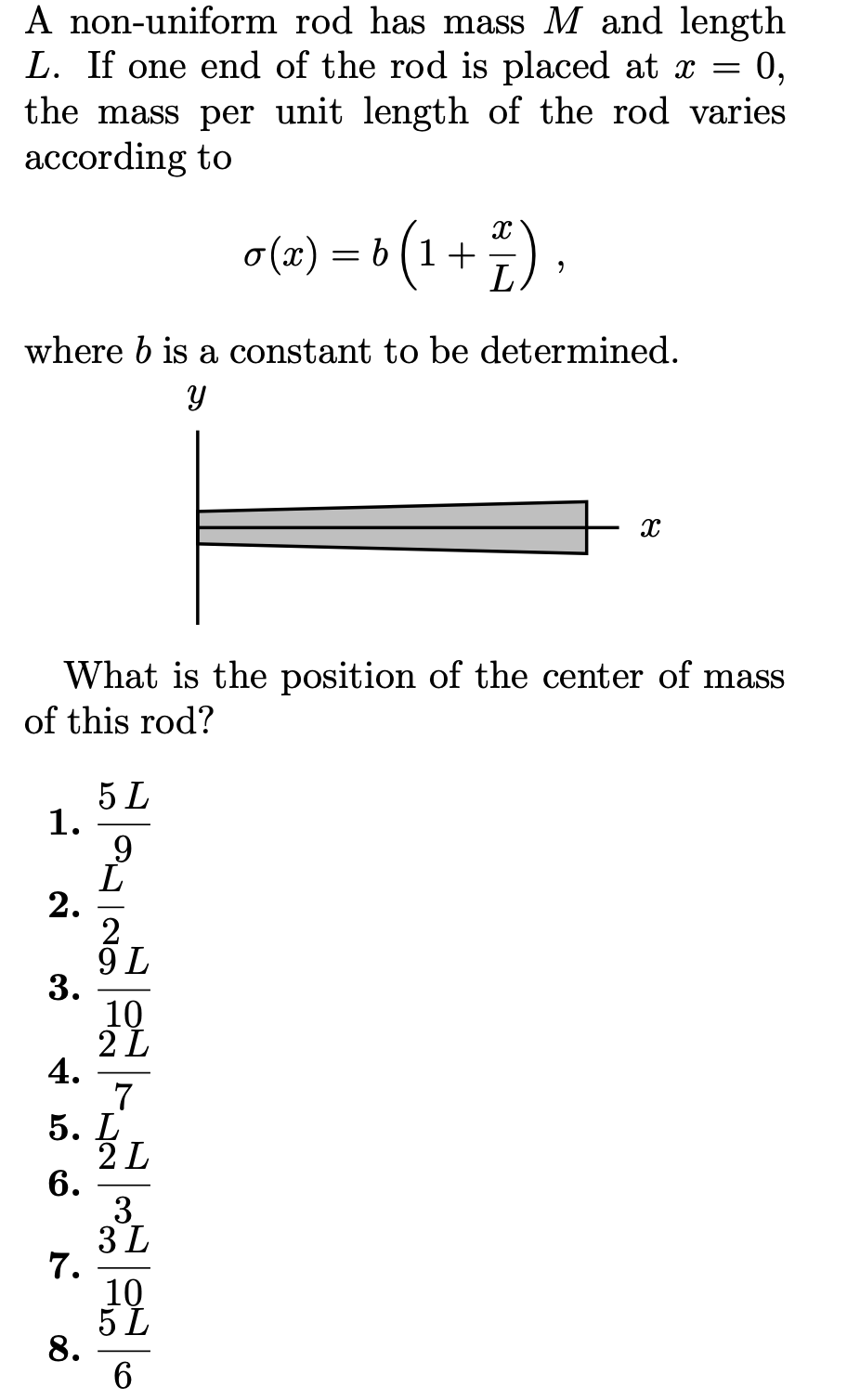 Solved A non-uniform rod has mass M and length L. If one end | Chegg.com