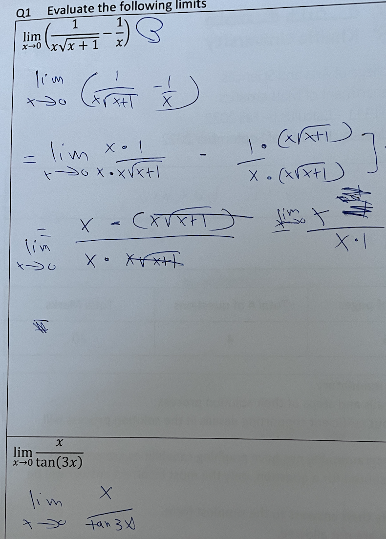 Solved Q1 Evaluate the following limits limx→0(xx+11−x1)? | Chegg.com