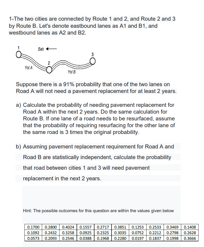 Solved 1-The two cities are connected by Route 1 and 2, and | Chegg.com