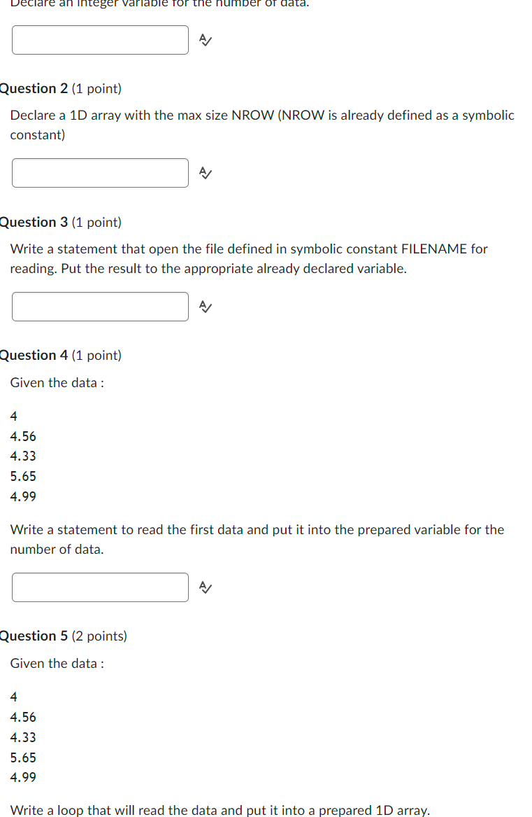 Solved Question 2 (1 point) Declare a 1D array with the max | Chegg.com