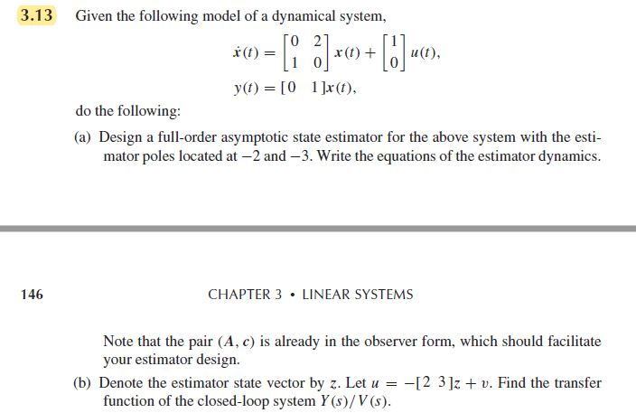 Solved 3.13 + [1] "co Given the following model of a | Chegg.com