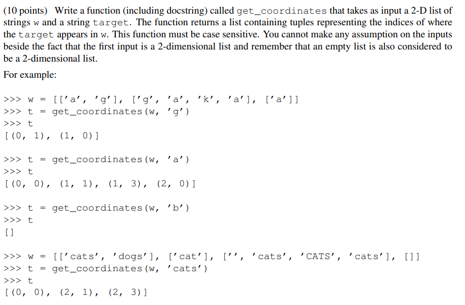 Solved (10 points) Write a function (including docstring) | Chegg.com