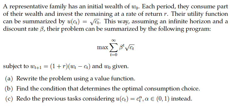 Solved A representative family has an initial wealth of w0. | Chegg.com