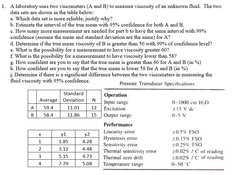 1. A laboratory data sets are uses two viscometers (A | Chegg.com