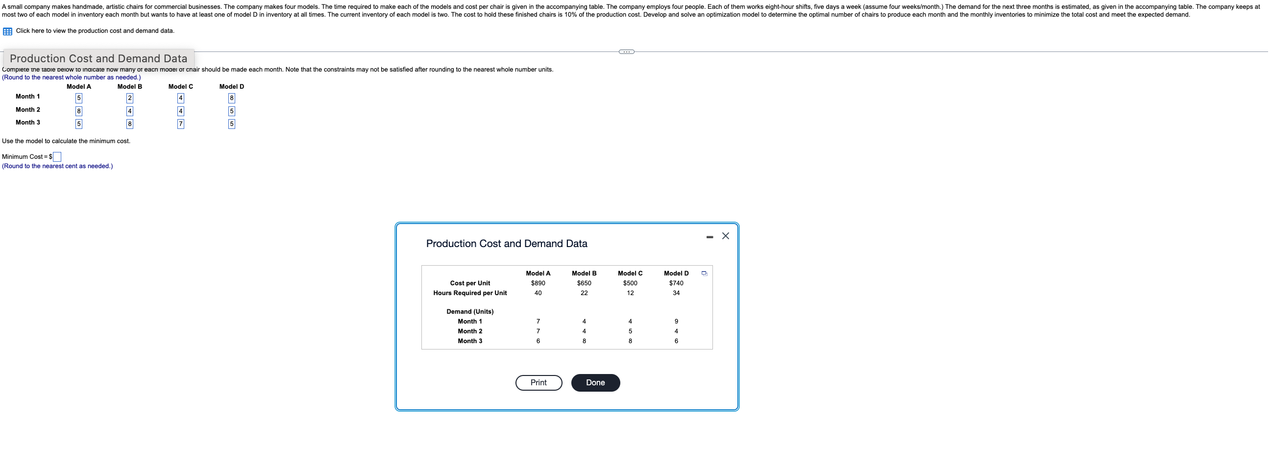 Use the model to calculate the minimum cost. Minimum | Chegg.com