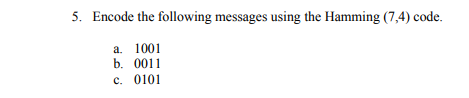 Solved 5. Encode the following messages using the Hamming | Chegg.com