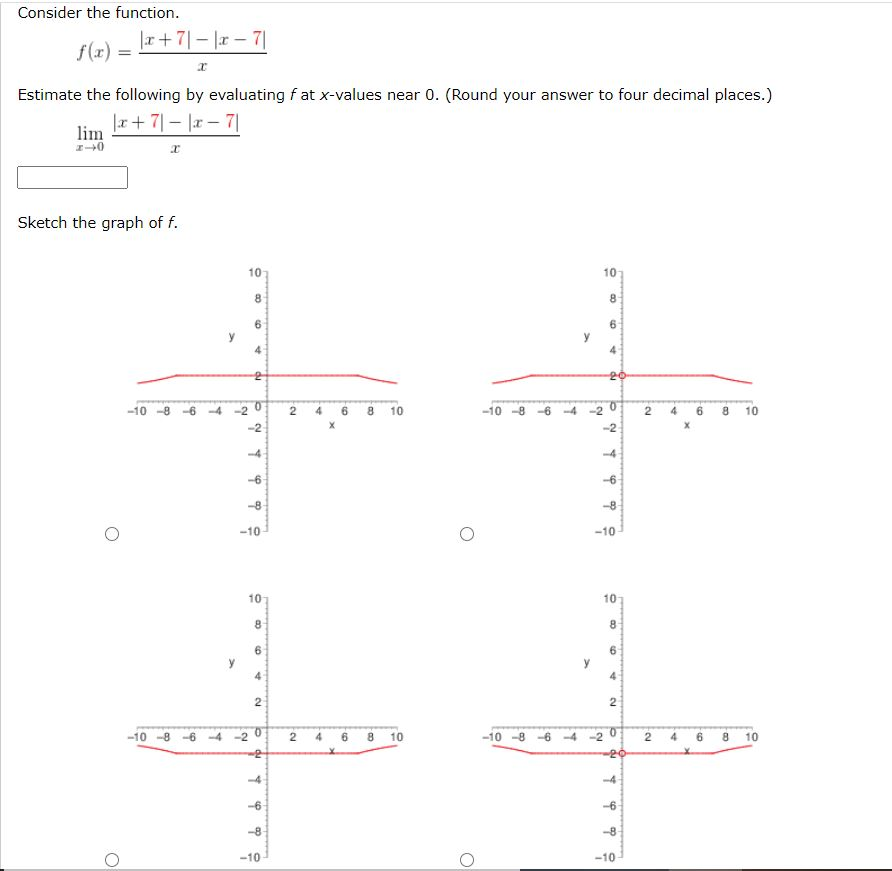 Solved Consider the function. |x +71 - 17 - 71 . Estimate | Chegg.com