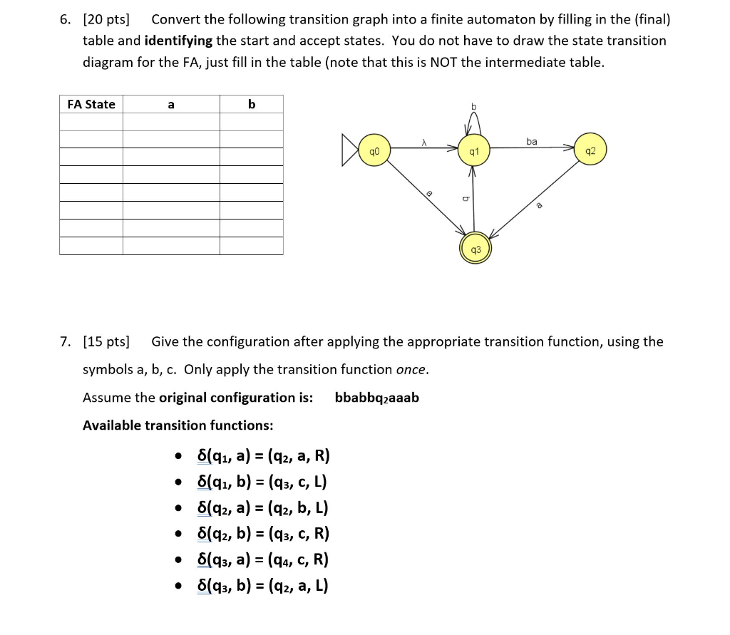 Solved 6. [20 pts] Convert the following transition graph | Chegg.com