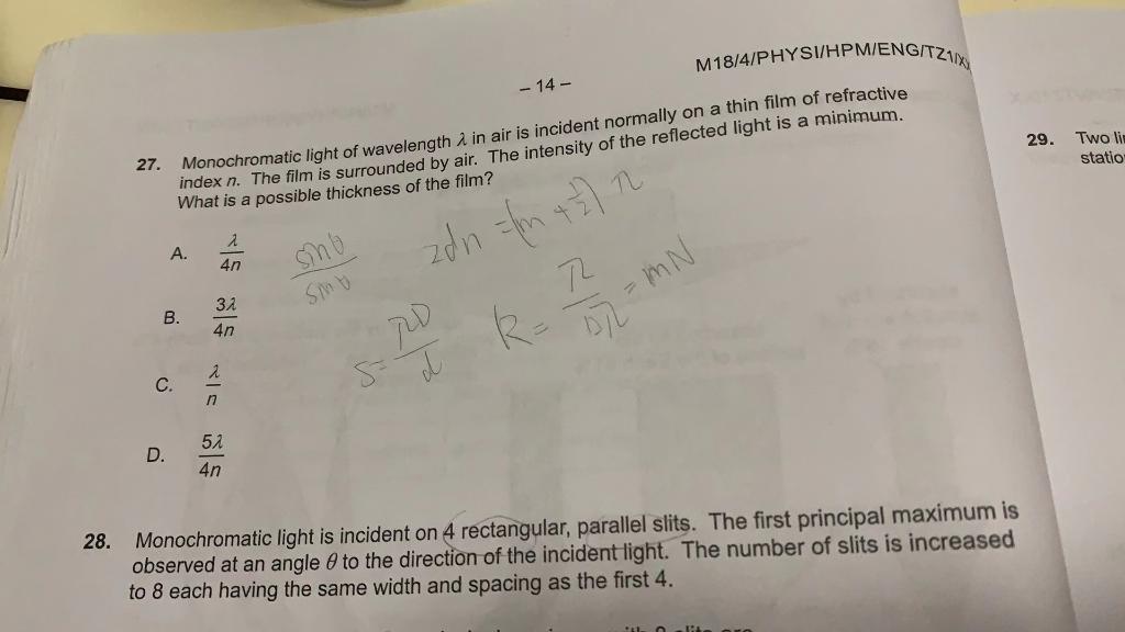 Solved 27 Monochromatic Light Of Wavelength λ In Air Is