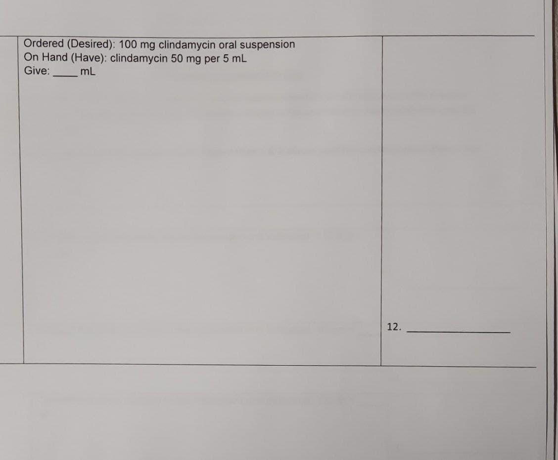 Solved Ordered (Desired): 100 mg clindamycin oral suspension | Chegg.com