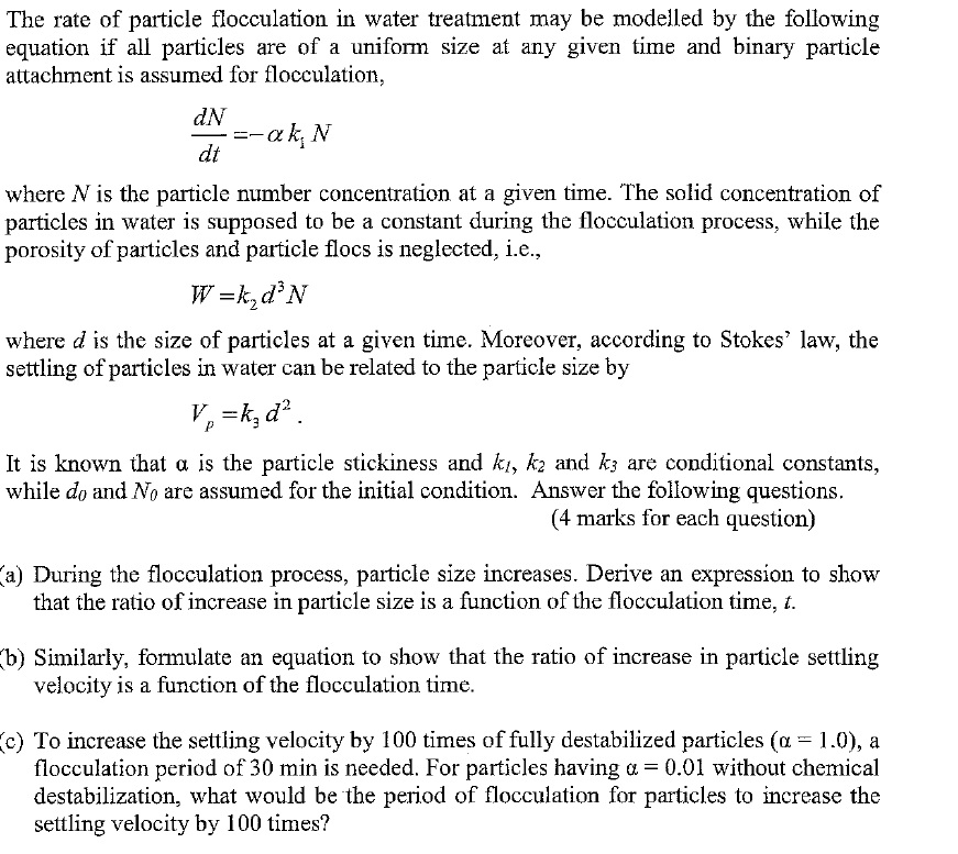 The rate of particle flocculation in water treatment | Chegg.com