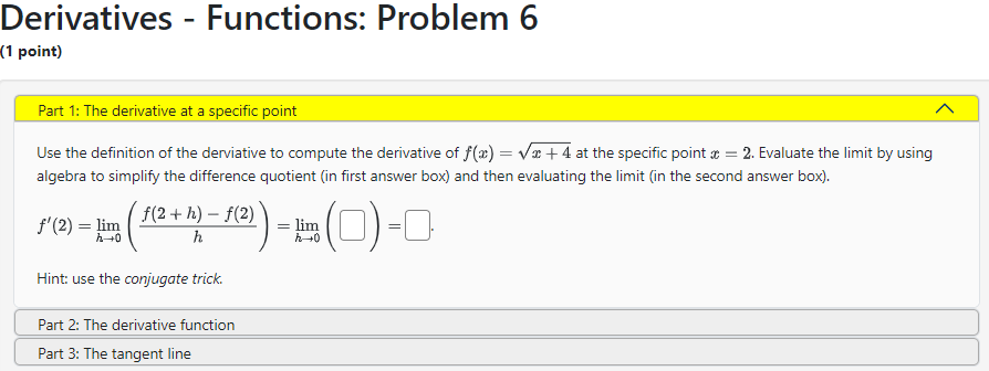 Solved Derivatives - Functions: Problem 2 (1 point) Part 1: | Chegg.com