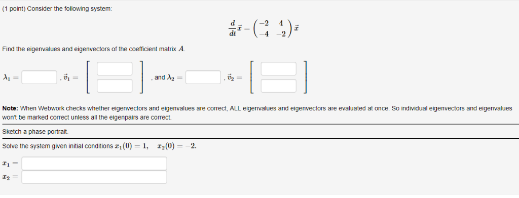 Solved (1 point) Consider the following system dt Find the | Chegg.com
