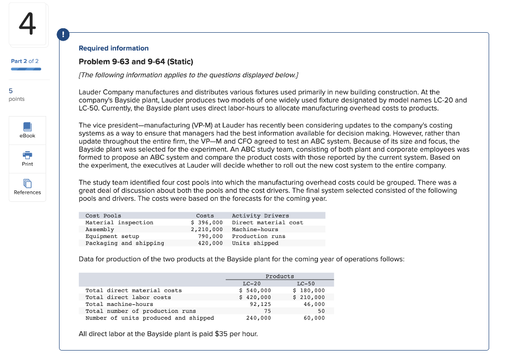 Solved Required information Problem 9-63 and 9-64 (Static) | Chegg.com