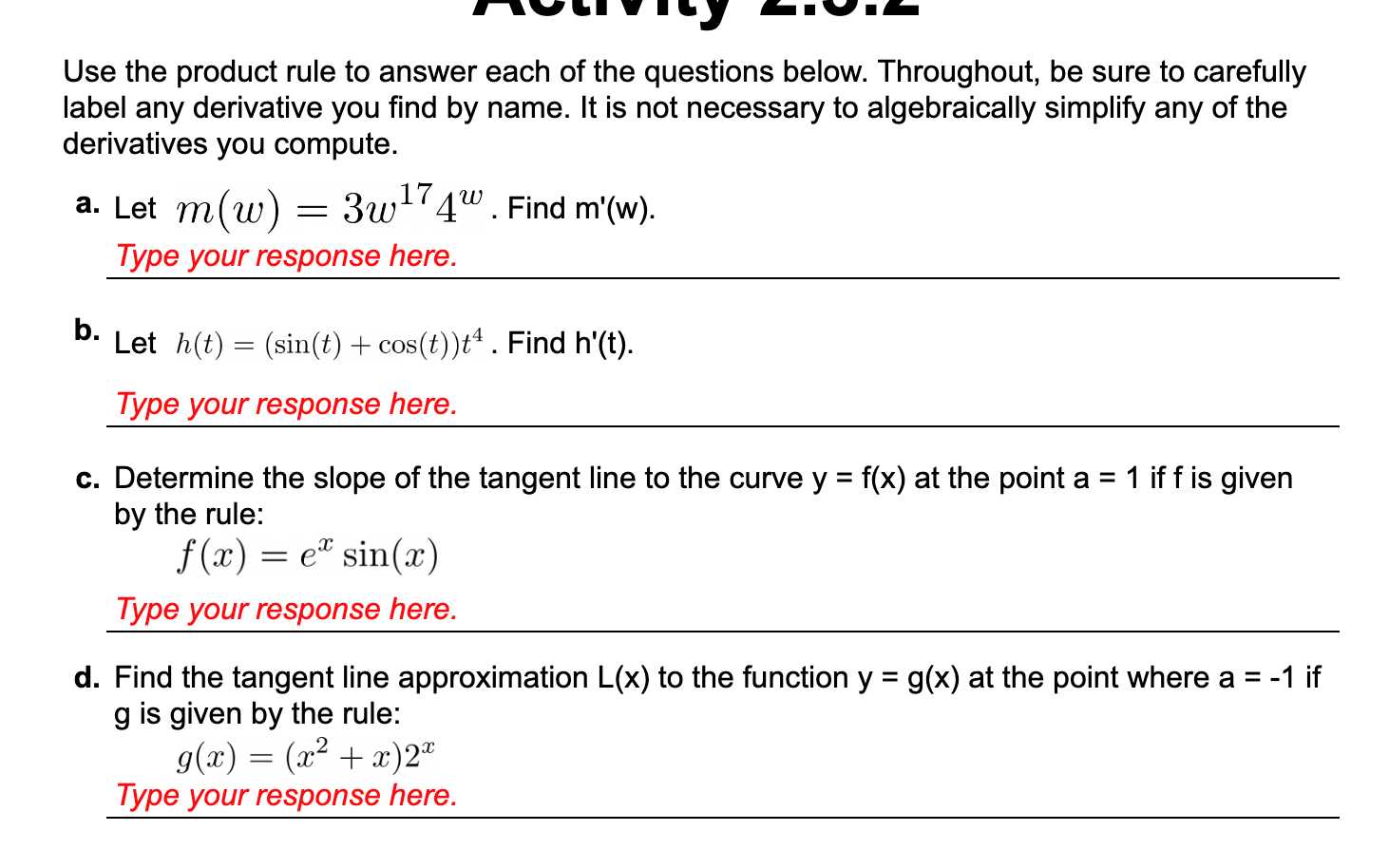 Solved Use the product rule to answer each of the questions | Chegg.com