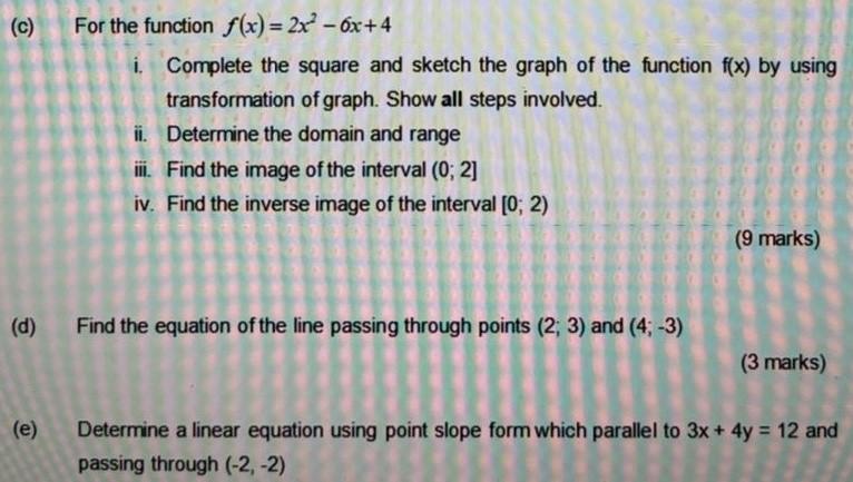 Solved C For The Function F X 2x2 6x 4 I Complete