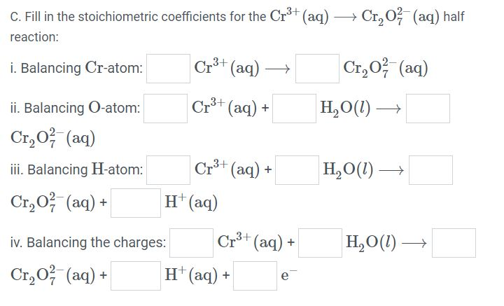 Solved C. Fill in the stoichiometric coefficients for the | Chegg.com