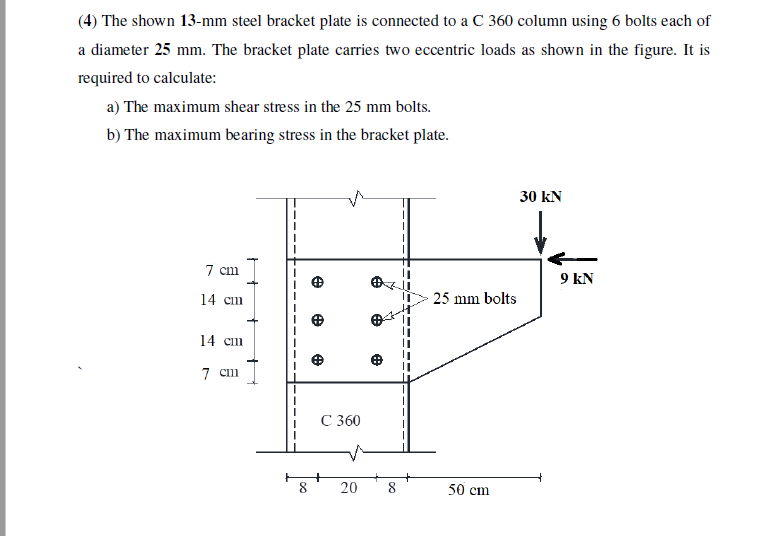 Solved (4) The shown 13-mm steel bracket plate is connected | Chegg.com