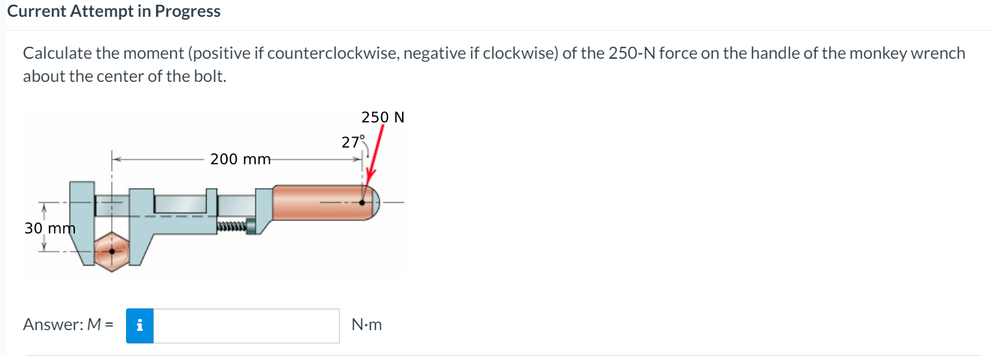 Solved Current Attempt in Progress Calculate the moment | Chegg.com