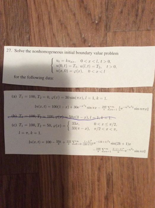 Solved 27. Solve the nonhomogeneous initial boundary value | Chegg.com