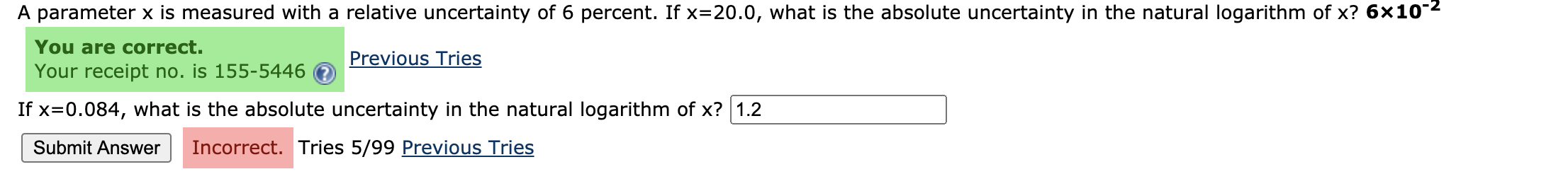 Solved A parameter x is measured with a relative uncertainty | Chegg.com
