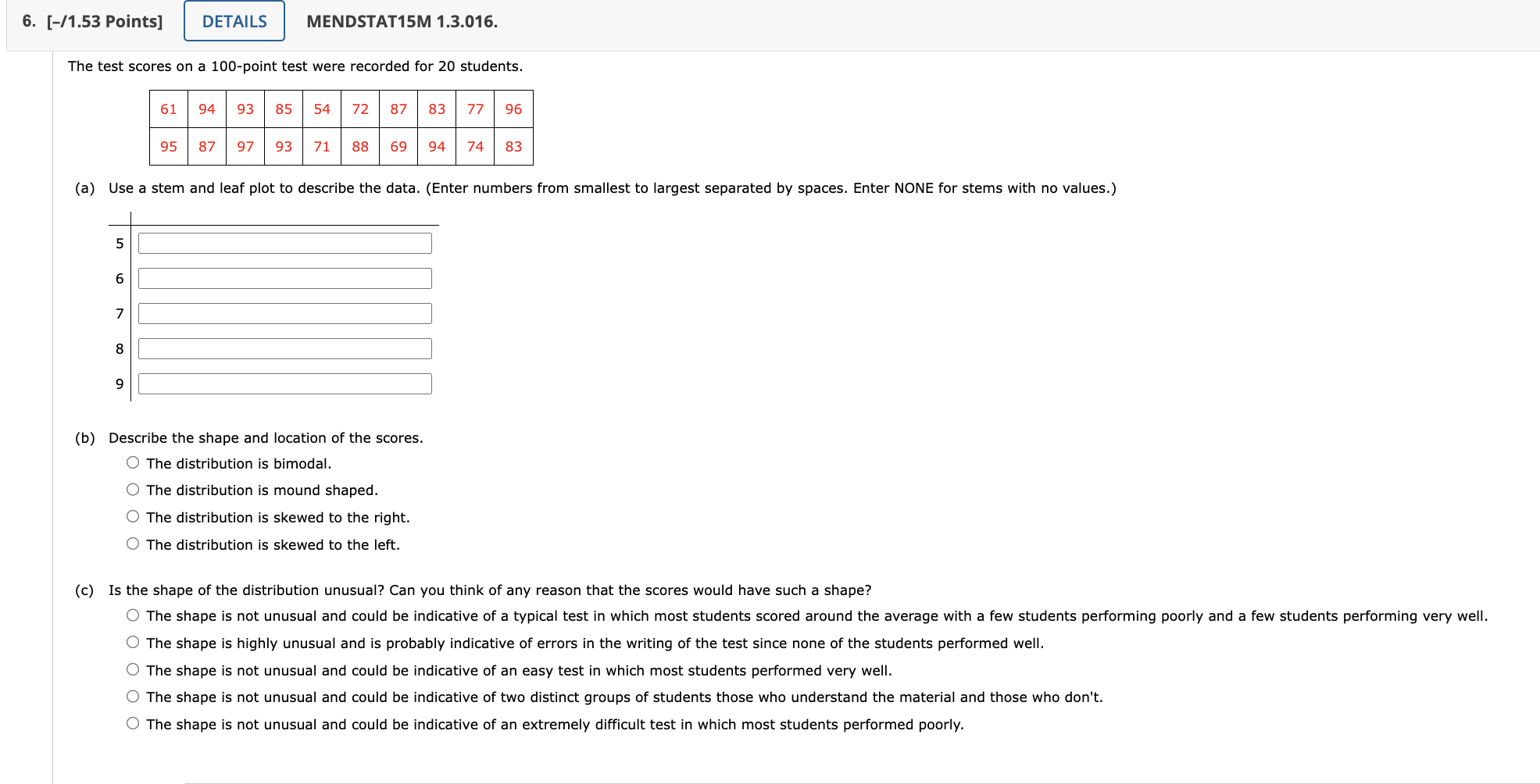 Solved The test scores on a 100-point test were recorded for | Chegg.com