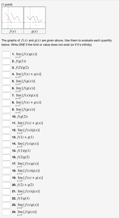 Solved (1 point) f(x) g(x) The graphs of f(x) and g(x) are | Chegg.com Solved (1 point) f(x) g(x) The graphs of f(x) and g(x) are | Chegg.com