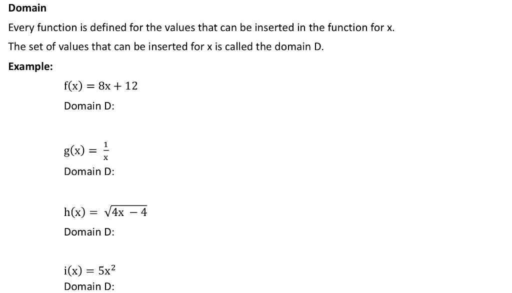 Solved Domain Every function is defined for the values that | Chegg.com