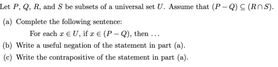 Solved Let P,Q,R, and S be subsets of a universal set U. | Chegg.com