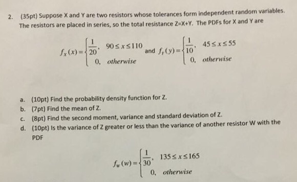 Solved Suppose X and Y are two resistors whose tolerances | Chegg.com