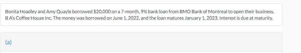 Solved Bonita Hoadley and Amy Quayle borrowed \$20,000 on a | Chegg.com