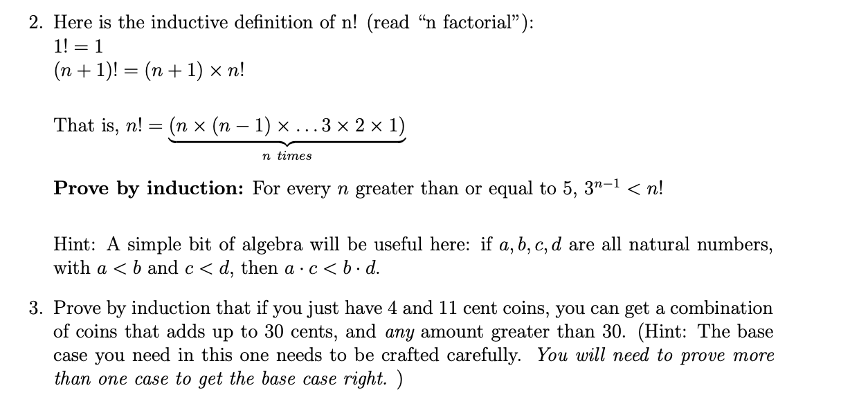 Solved 2. Here is the inductive definition of n ! (read " n | Chegg.com