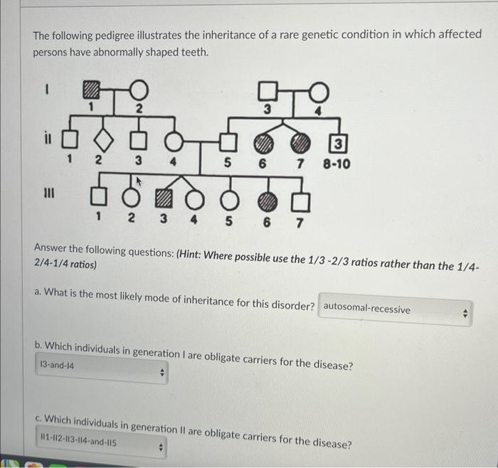 Solved c. Which individuals in generation II are obligate | Chegg.com
