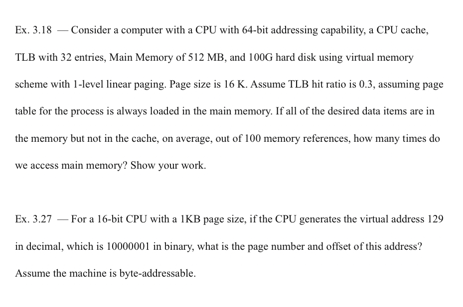 Ex. 3.18 -Consider a computer with a CPU with 64-bit | Chegg.com