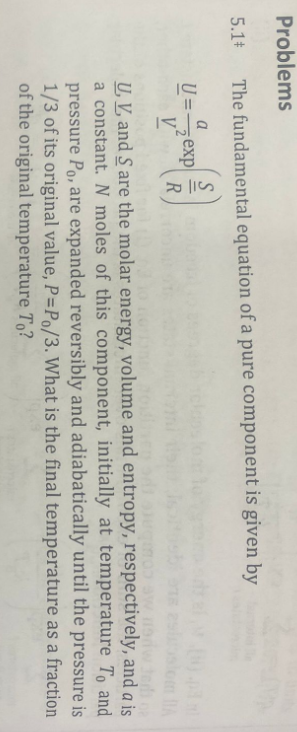 Solved Problems5.1 ?(()()‡) ﻿The fundamental equation of ﻿a | Chegg.com