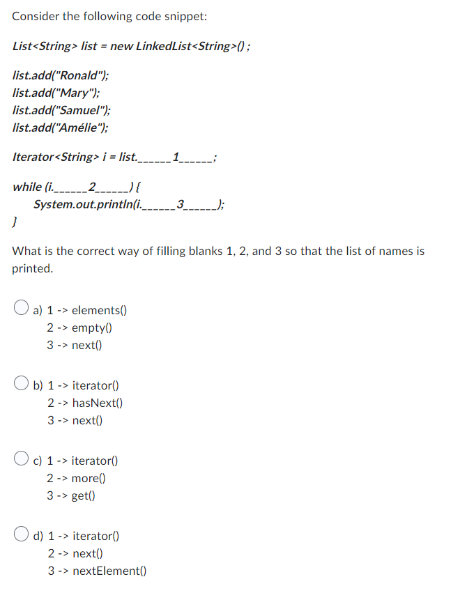 Solved Consider the following code snippet: List | Chegg.com