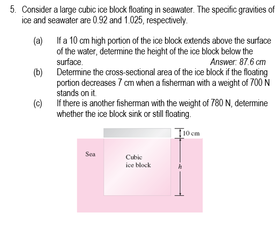Solved (a) 5. Consider a large cubic ice block floating in | Chegg.com